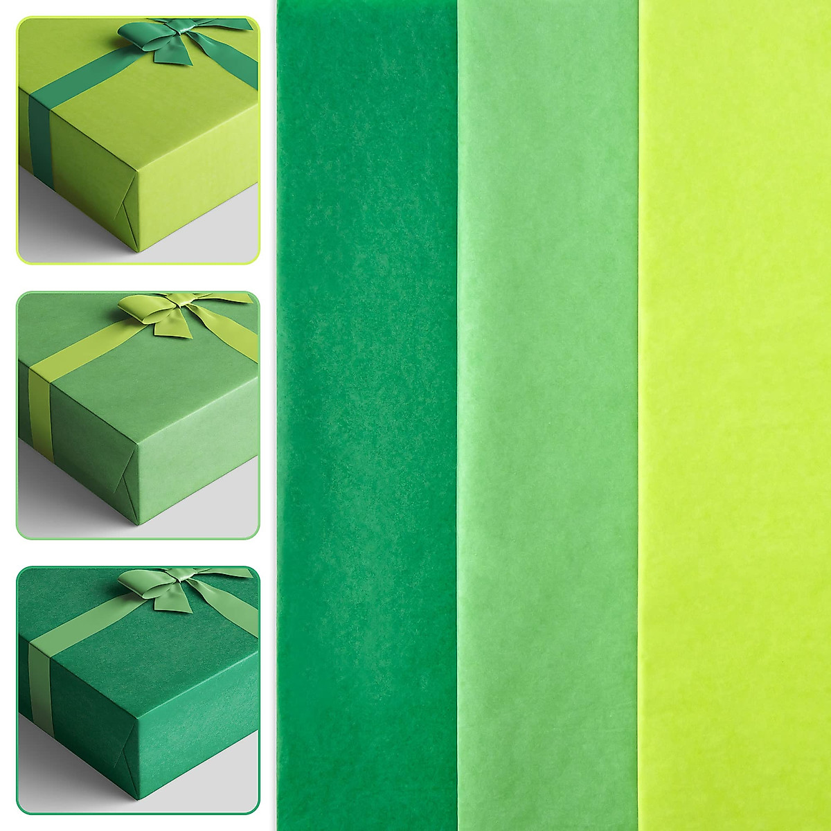 MR FIVE 60 Sheets Gift Tissue Paper Bulk,20" x 14",Tissue Paper for Gift Bags,DIY and Crafts,Gift Wrapping Tissue Paper for St. Patrick's Day Easter Halloween Birthday Wedding Baby Shower Christmas, 3 Colors (Green)