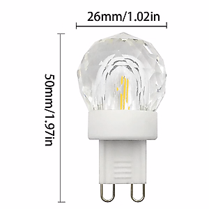 G9 2W LED Bulb Mini Globe Crystal Light (20W Equivalent) G9 Bi Pin Base Chandeliers Light Glass Cob Decorative Light Bulb for Home Lighting Ceiling Fan Warm White 3000K AC110V Dimmable 6 Pack