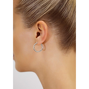 14k White Gold Polished Round Hoop Earrings, 18mm (0.7 inch Diameter)…