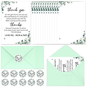 Harloon 50 Set Baby Shower Thank You Cards with Envelopes Stickers Thank You Gifts for Baby Shower Winter Greenery Dinosaur Baby Shower Thank You Prefilled Note(Greenery)