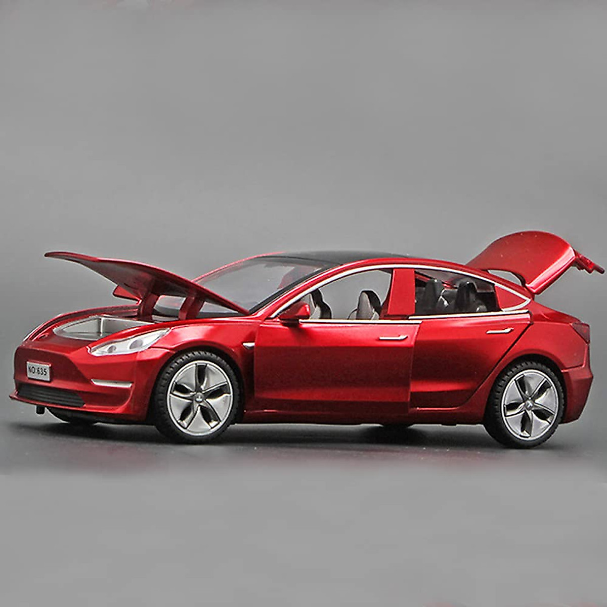 Car Model 3 1:32 Scale Alloy diecast Pull Back Electronic Toys with Lights and Sound, Mini Vehicles Toys for Kids Gift Tesla Car Lovers (Red)
