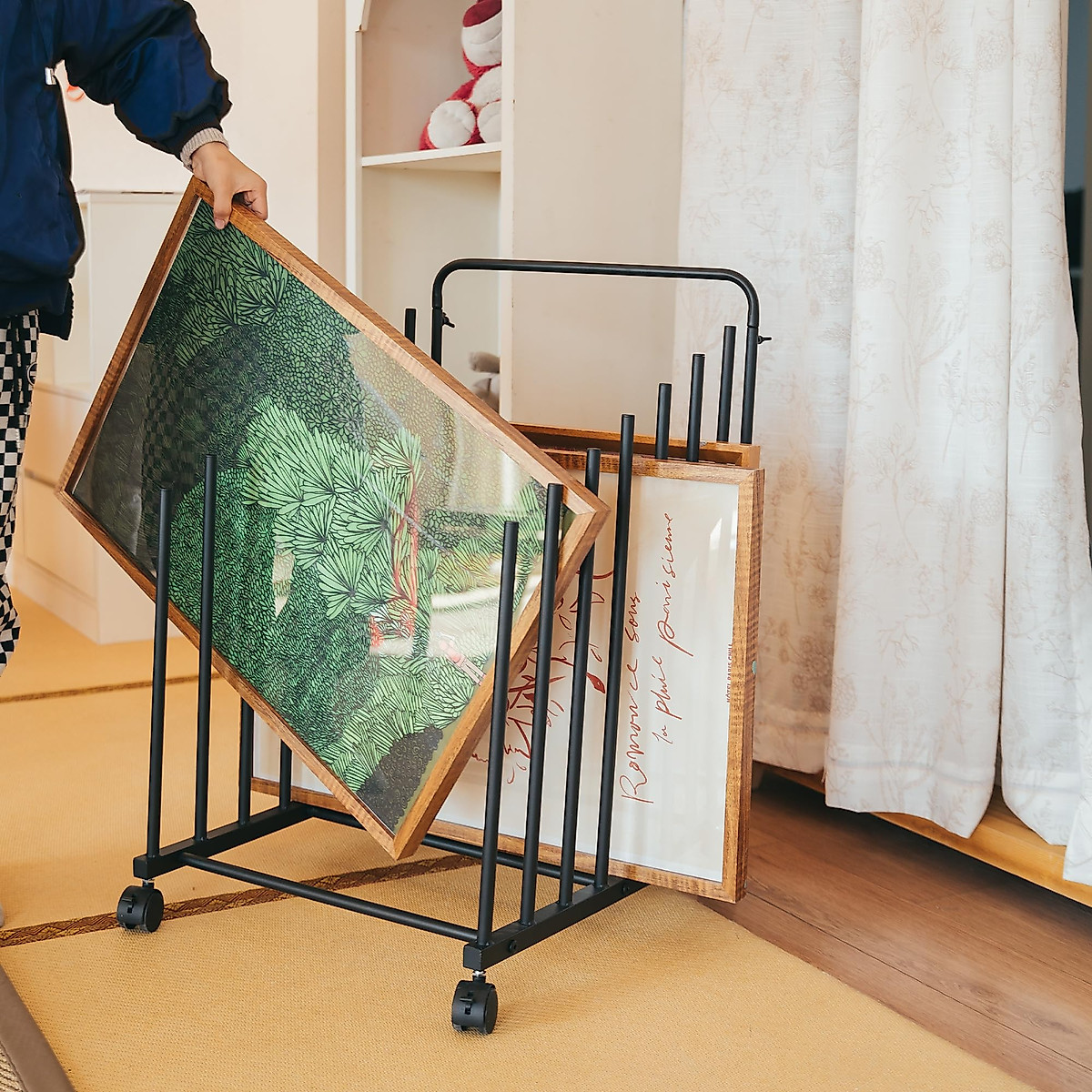 GENMOUS Art Storage Rack with Caster Wheels, Art Drying Rack Metal Storage Stand for Canvas Storage Paint Drying Rack,Drawing Board Stands for Printed Matter,Crafts Drying,Art Studio,Classrooms Easel