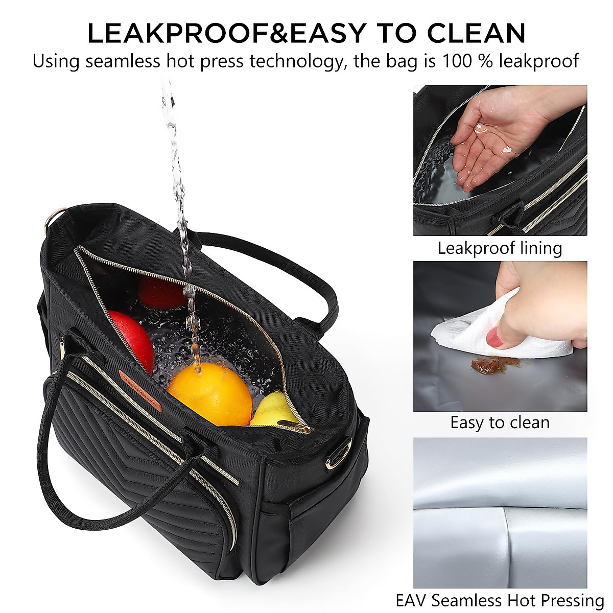 Jomddems Lunch Bag Women,Insulated Lunch Box for Women Men with Shoulder Strap,Portable Reusable Large Adults Cooler Tote Bags for Work Picnic Hiking Beach (Black)