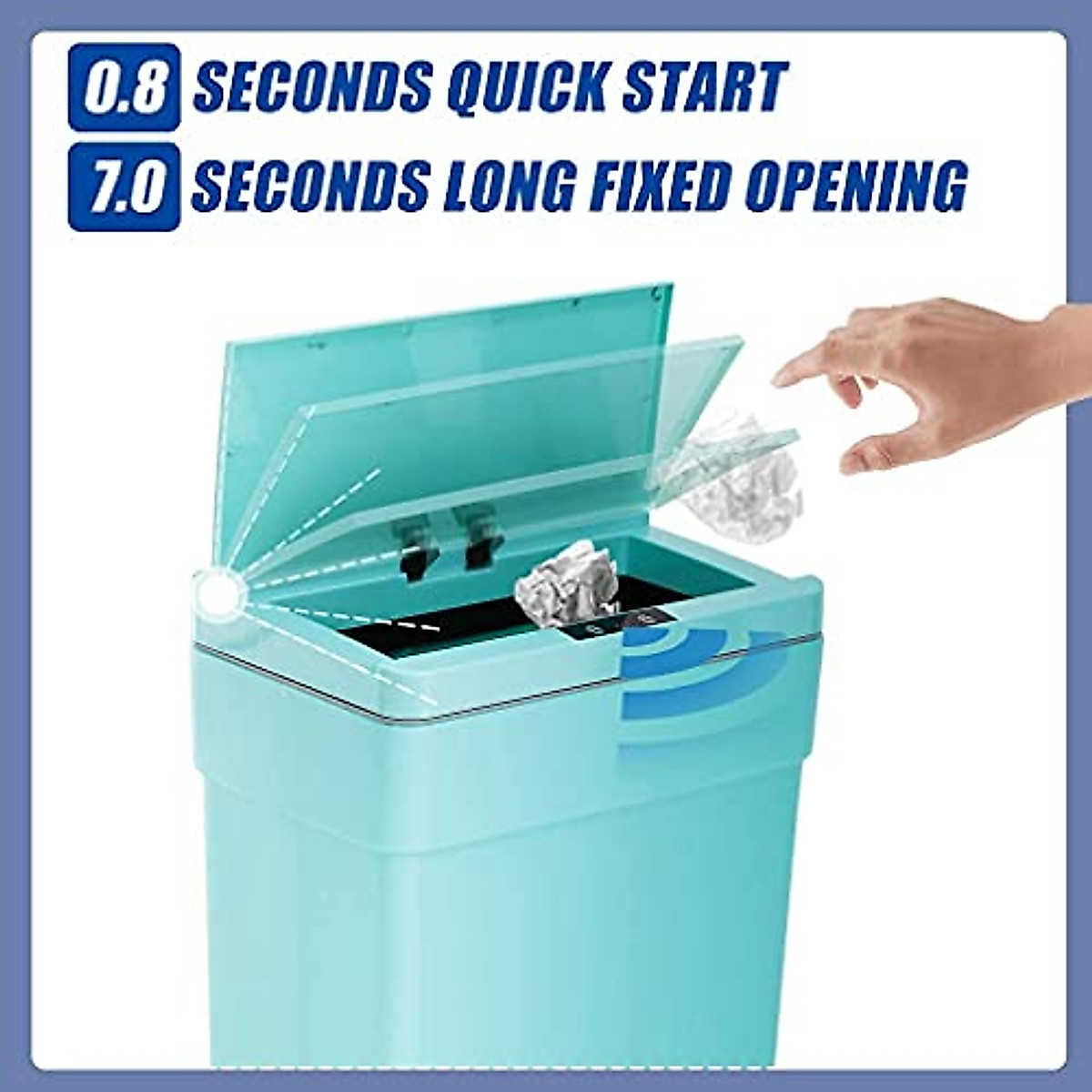 HGS 13 Gallon Automatic Touch-Free Trash Cans - 2 Pack Blue