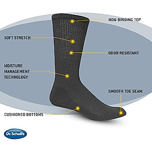 Dr. Scholl's Men's 4 Pack Diabetic and Circulatory Non Binding Ankle Casual Sock, Black, Shoe Size 7-12 US