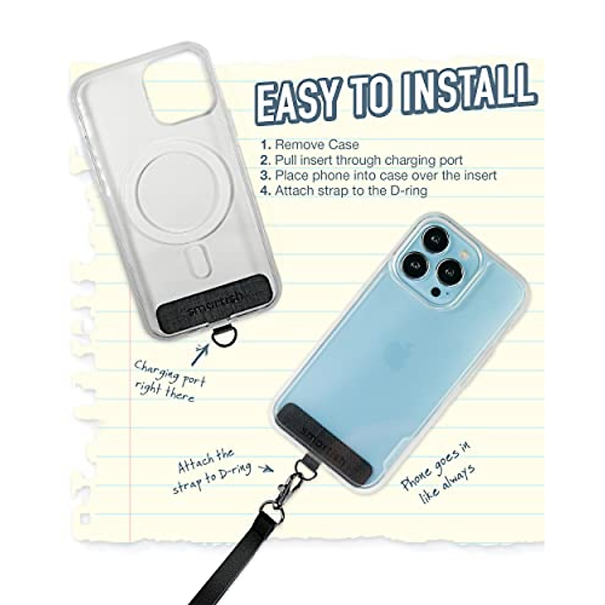 Smartish Phone Wristlet - Case Clinger - Universal iPhone Holder with Detachable Wrist Strap Loop - Black Vegan Leather