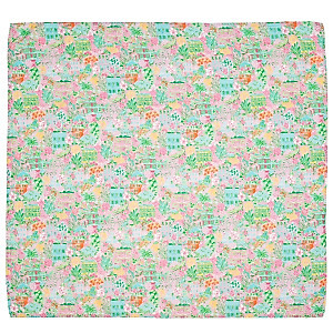 TWIG & BALE Colorful Pink Baby Blanket - 47" x 43" - Organic Cotton Muslin - Southern Preppy Charleston with Row Houses, Dolphin, Alligator, Birds, Floral Print Girl Baby Swaddle Blanket
