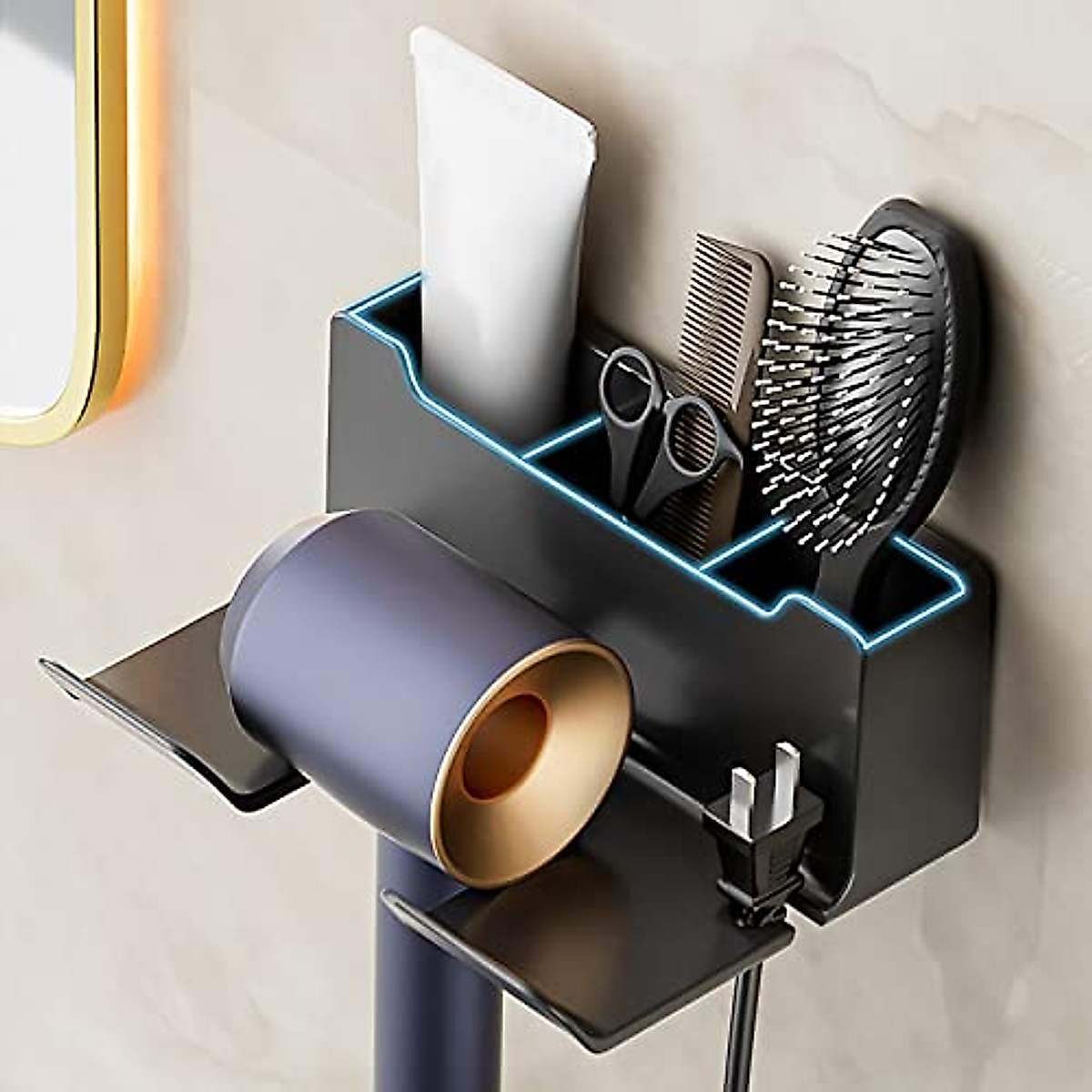 Qiopertar Wall-Mounted Hair Dryer Holder for Bathroom,Hair Styling Tool Organizer That Saves Space and Holds Hairdryer, and Curling Wand Home