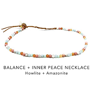 Lotus and Luna 4MM Energy Chakra Healing Necklace with Real Howlite and Amazonite Stones (Balance + Inner Peace)