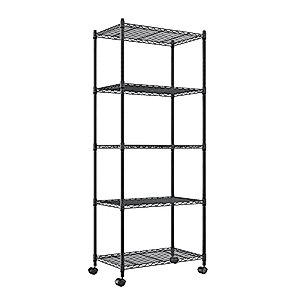 Storage Shelves (Black, 5-Shelf) 5-LAYER FAMILY SHELF, VERTICAL free combination shelf, kitchen, bedroom, garage, study, storage room, with wheels layer shelf, simple American heavy shelf.