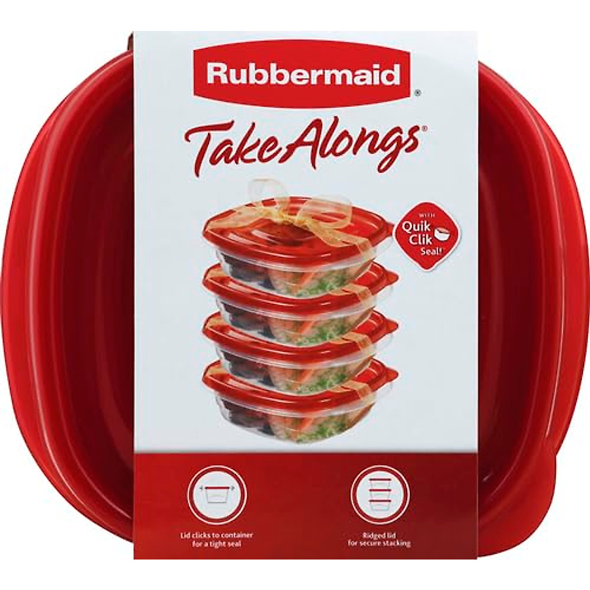 Rubbermaid TakeAlongs 2.9-Cup Square Food Storage Containers, 4-Pack, Chili Red