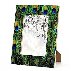Peacock Feather 8x10 Picture Frame, Peacock Feather Wooden Photo Frame for Wall Mounting or Tabletop Living Room Bedroom Home Decor