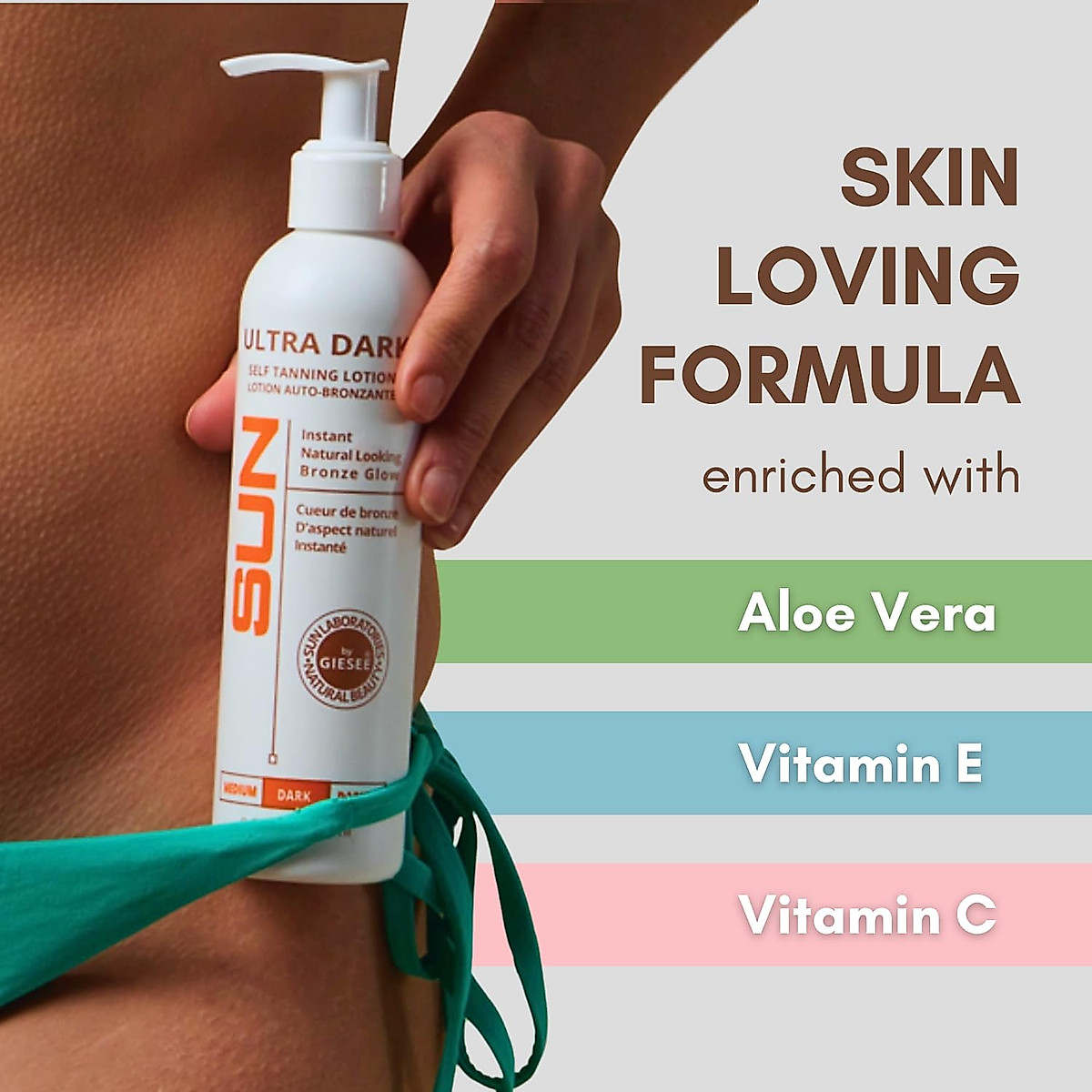 Sun Laboratories By Giesee Ultra Dark Sunless Tanning Lotion 8 oz - Premium Tanning Lotion for Instant Glow, Organic Self Tanner, Perfect for Body, Face, and Leg Bronzing