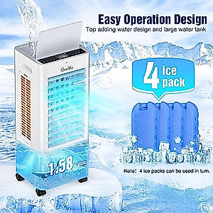Grelife Evaporative Air Cooler, 3-IN-1 Portable Air Cooler with Fan &Humidifier, Oscillation Swamp Cooler with 3 Wind Speeds, 3 Modes, 4 Ice Packs, 12H Timer, Remote, for Bedroom Office Home Garage