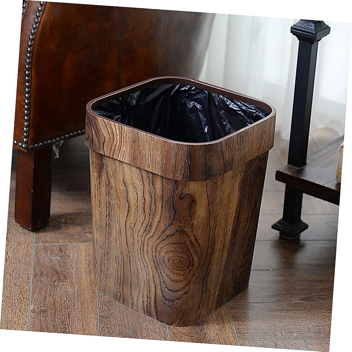 Holibanna Retro Trash Can Imitation Wood Grain Trash Can Square Wastebasket Decorative Rectangular Trash Containers Black Garbage Can Car Trash Can with Lid Bins with Lids Trash Can Kitchen
