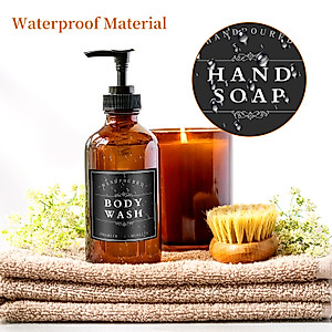 24PCS Waterproof Soap Labels for Bottles, Bathroom Hand Soap Label Stickers, Shampoo and Conditioner Dispenser Labels for Glass/Plastic Spray Bottle (Black)