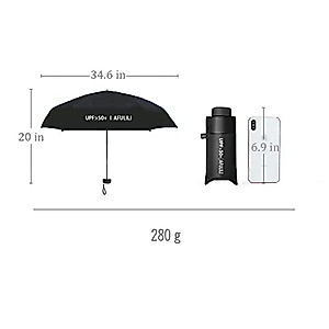 AFULILI Small Compact Travel Umbrella UV Protection Mini Umbrella Perfect for Travel Lightweight Portable Parasol Outdoor Sun & Rain Umbrellas(Black)