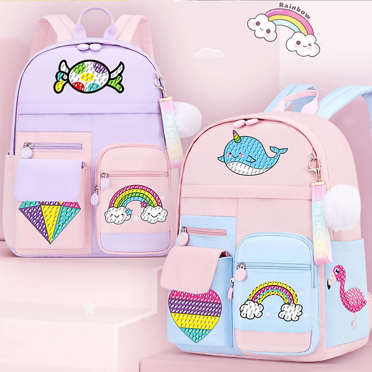 MEIEST 5D Diamond Art Painting Stickers Kits for Kids and Adult Beginners,Fun DIY Unicorn and Ice-Cream Mosaic Stickers by Numbers Kits,Creative Arts and Crafts Set and Handmade Gift