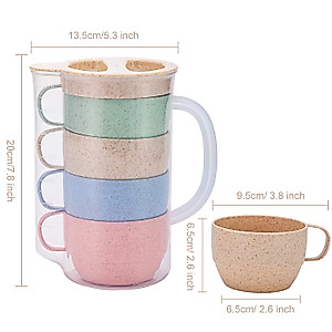 UDOIT Unbreakable Wheat Straw Kettle Set with 4 Multicolor Cups for Kids Children Toddler Adult, Lightweight Natural Reusable Drinking Mugs Pitcher Jug for Coffee, Tea, Water, Milk, Juice
