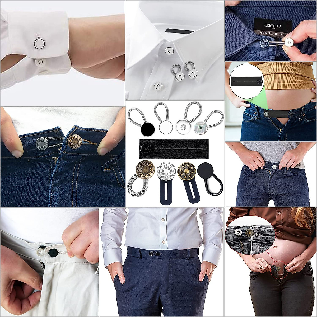 24 Pcs Extender Button Set, Flexible Adjustable Elastic Waist Extender Button, Invisible Collar Neck Extenders, No-Sew Extend Buttons for Women and Men's Pants Jeans Skirts Clothing Supplies