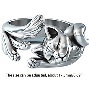 Cute Fortune Cat Design Women Opening Rings Silver Color Maneki Neko Finger Band Delicate Stretchy Kitten Jewelry Gift for Girls