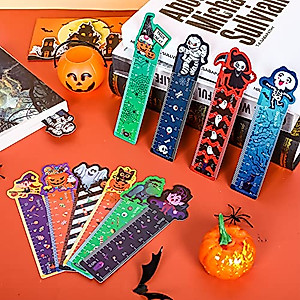 Whaline 80Pcs Halloween Bookmark Ruler Witch Ghost Vampire Skeleton Pumpkin Gnome Ruler Marker Cartoon Stationary with Halloween Themed Prints for Classroom Reward Prize Party Favors (10 Design)