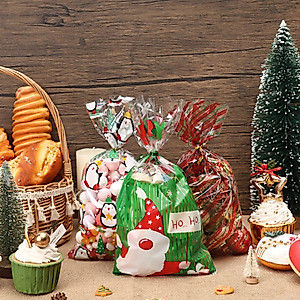 Moretoes 168pcs Christmas Candy Bags Treat Bags Cellophane Bags with 180pcs Twist Ties 8 Assorted Styles Treat Reindeer & Christmas Ball Pattern Snack Goodie Bags for Christmas Party Supplies