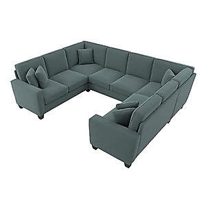 Bush Furniture Stockton U Shaped Sectional Couch, 113W, Turkish Blue Herringbone
