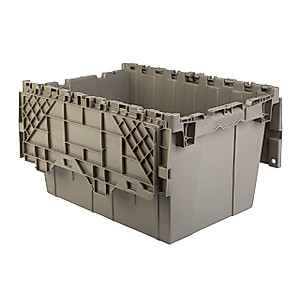 Hudson Exchange 21.9 x 15.2 x 12.8” (1 Pack) Storage Tote Distribution Container with Hinged Attached Lid, Gray/Brown