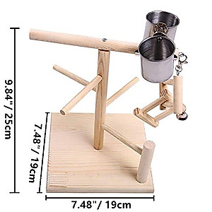 Litewoo Bird Table Perch Stand Playpen Wood Parrot Playground Exercise Training Playgym with Feeder Cups