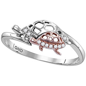 The Diamond Deal Sterling Silver Womens Round Diamond Rose Turtle Animal Band Ring 1/20 Cttw