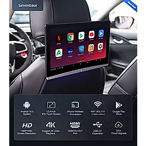 Seventour 12.4" Android 4K Car TV Headrest Monitor Tablet for Back seat, Support Phone Wireless Connection Mirror Link Touch Screen,with WiFi/Bluetooth/HDMI/USB/AV in/SD/Airplay Video Player(2*pcs)
