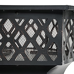 PRISP Outdoor Fire Pit for Garden and Patio, Large Hexagonal Fire Bowl, Includes Spark Guard, Poker and Protective Cover, Black and Bronze, 61 cm Width, 65 cm High - Foyer Extrieur