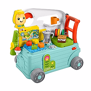 Fisher-Price HCK56​​ Laugh & Learn 3-in-1 On-The-Go Camper - UK English Edition, Musical Push-Along Walker and Activity Center for Infants and Toddlers, Multicolor, 52.8 cm*34.5 cm*50.4 cm