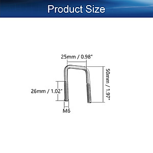 Yinpecly 4Pack Square U-Bolts 1"(25mm) Inner Width 304 Stainless Steel U-Bolts M6 with Washers and Nuts for Automobiles Trailer, Ski Boat, or Sailboat Trailer, M6x25x50mm
