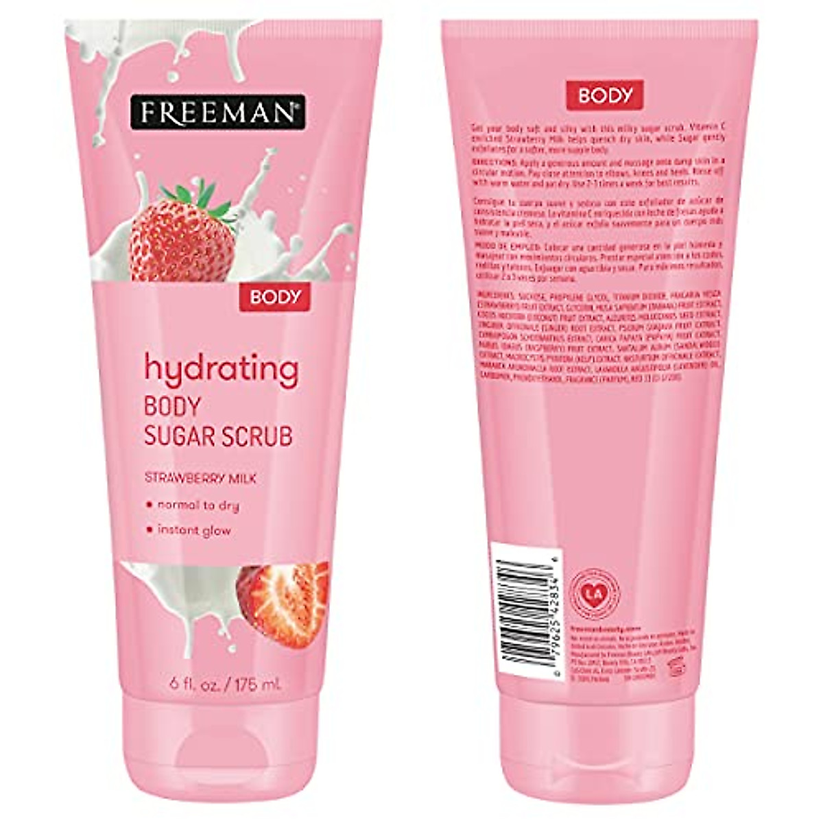 Freeman Sugar Body Scrub Set, Strawberry Milk, Green Tea, and Coffee Body Scrubs, Hydrating, Exfoliating, & Deep-Cleansing Skincare, Removes, Dirt, Oil, & Impurities, Self-Tan Prep, 3 Count