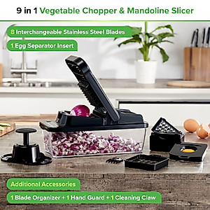 PrepNaturals Vegetable Chopper with Container, Veggie Chopper - Chopper Vegetable Cutter, Food Chopper & Onion Chopper - Onion Chopper Dicers, Choppers, Mandoline Slicer for Kitchen (9-in-1 Black)