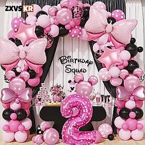 10Pcs Minnie Balloon, Pink Mouse Birthday Number Mylar Foil Balloons Huge Bow Birthday Party Supplies for Mouse Theme Baby Shower 2nd Birthday Party Decorations