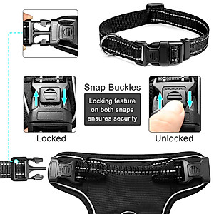 WINSEE Dog Harness No Pull, Pet Harnesses with Dog Collar, Adjustable Reflective Oxford Outdoor Vest, Front/Back Leash Clips for Small, Medium, Large, Extra Large Dogs, Easy Control Handle for Walking