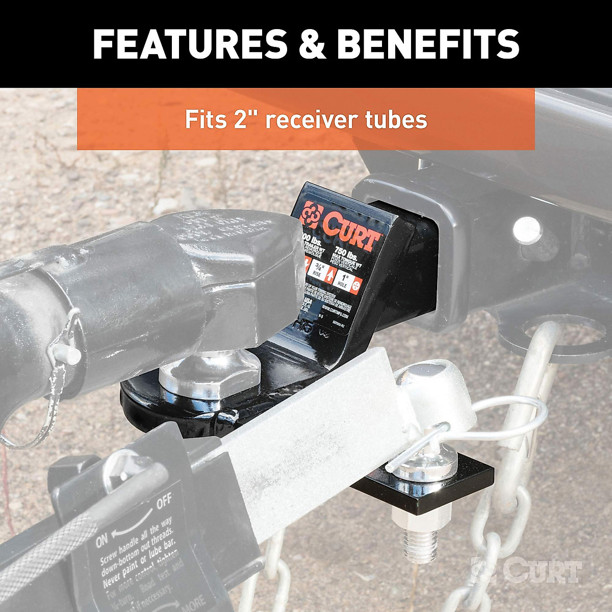 CURT 45820 Anti Sway Trailer Hitch Ball Mount, Fits 2-Inch Receiver, 7,500 lbs, 1-Inch and 5/8-Inch Holes, 2-In Drop