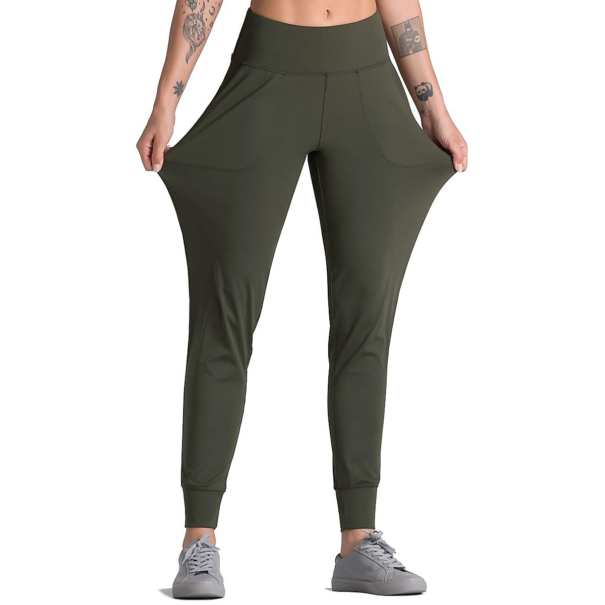 Dragon Fit Joggers for Women with Pockets,High Waist Workout Yoga Tapered Sweatpants Women's Lounge Pants (Medium, Joggers78-Dark Olive)