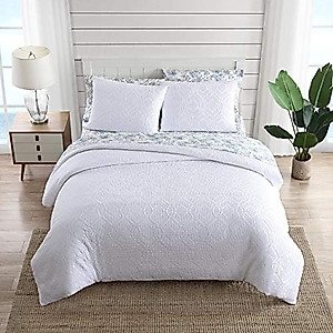 Tommy Bahama | Waffle Collection | Comforter Set Cotton Bedding in a Reversible Waffle Weave Texture, King, White,USHSA51166596,3
