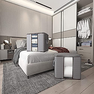 Micilelife Clothes Storage Bag 90L Large Storage Bags Closet Organizers and Storage，3-Pack, Gray,Foldable Organizer, With Clear Window,Suitable for Finishing Of Household ItemsReinforced Thick and Durable Organizer, Suitable for Finishing the Bedrooms,To