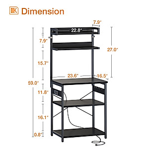ODK Bakers Rack with Power Outlet, Coffee Bar with Storage 5-Tiers, Microwave Stand Kitchen rack 16.5 * 23.6 * 59 inches, Kitchen Shelf, Black