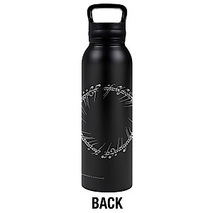Lord of the Rings OFFICIAL Mordor Script 24 oz Insulated Canteen Water Bottle, Leak Resistant, Vacuum Insulated Stainless Steel with Loop Cap, Black