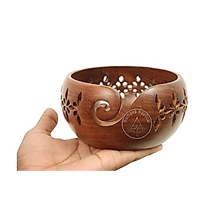 Humaira Nautical Rosewood Crafted Wooden Yarn Storage Bowl with Carved Holes & Drills | Knitting Crochet Accessories