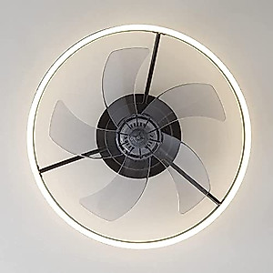 CHANFOK Low Profile Ceiling fan with Light - Modern Flush Mount Enclosed Ceiling Fan 19.7" LED Dimmable Bladeless Ceiling Fans with Remote Control,Smart 3 Light Color and 6 speeds(Black)