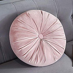 TRRAPLE Round Throw Pillows, Pumpkin Velvet Cushion Pleated Round Pillow Home Decorative for Sofa Bed Living Room Office Chair Couch
