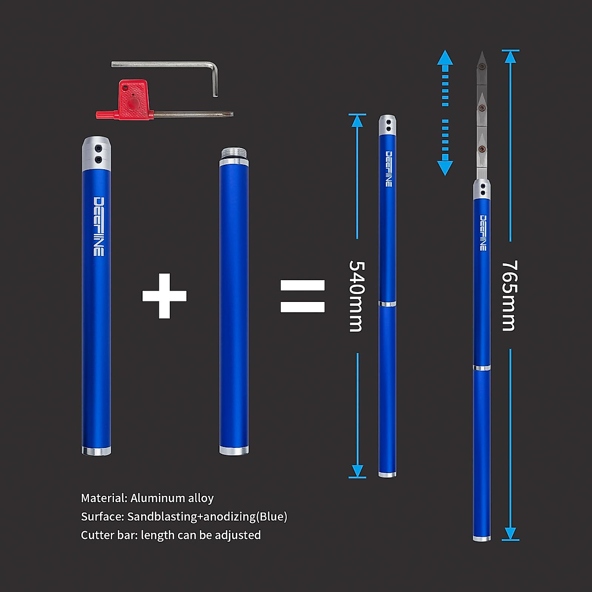 DEEFIINE Carbide Tip Wood Lathe Turning Tool Kit, Lathe Roughing and Finishing Hollow Tool Interchangeable Aluminum Alloy Handle with Diamond Round Square Carbide Blade (Metal handle)