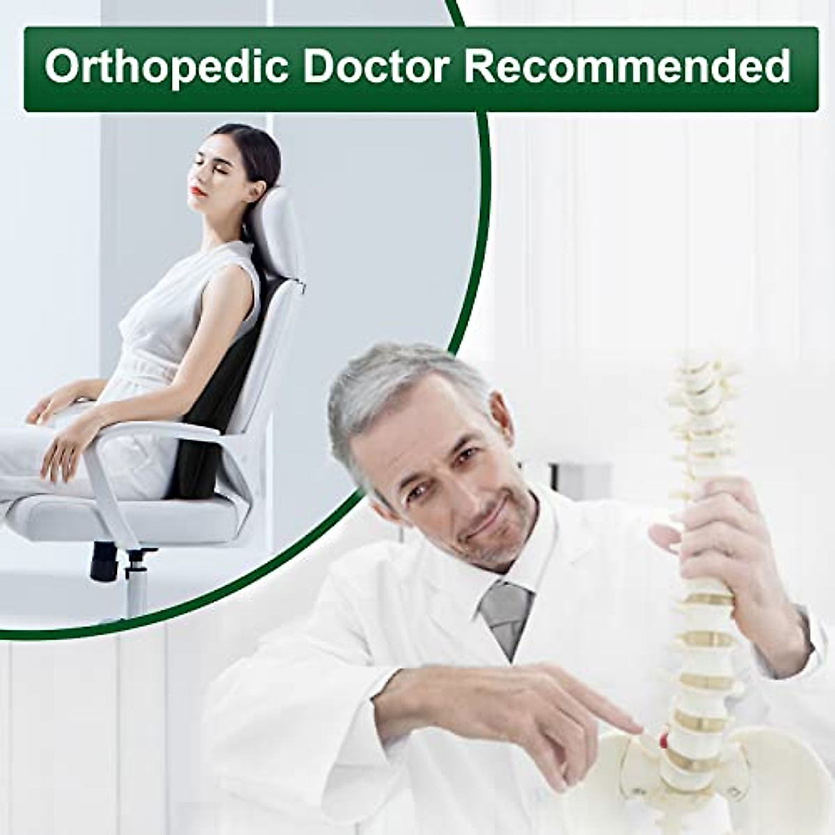 CNAMOY Lumbar Support Pillow Orthopedic Backrest - Memory Foam Back Cushion for Office Chair, Car Seat and Wheelchair to Relieve Back Pain Gifts for Fathers Day Dad Husband Men Birthday Mother